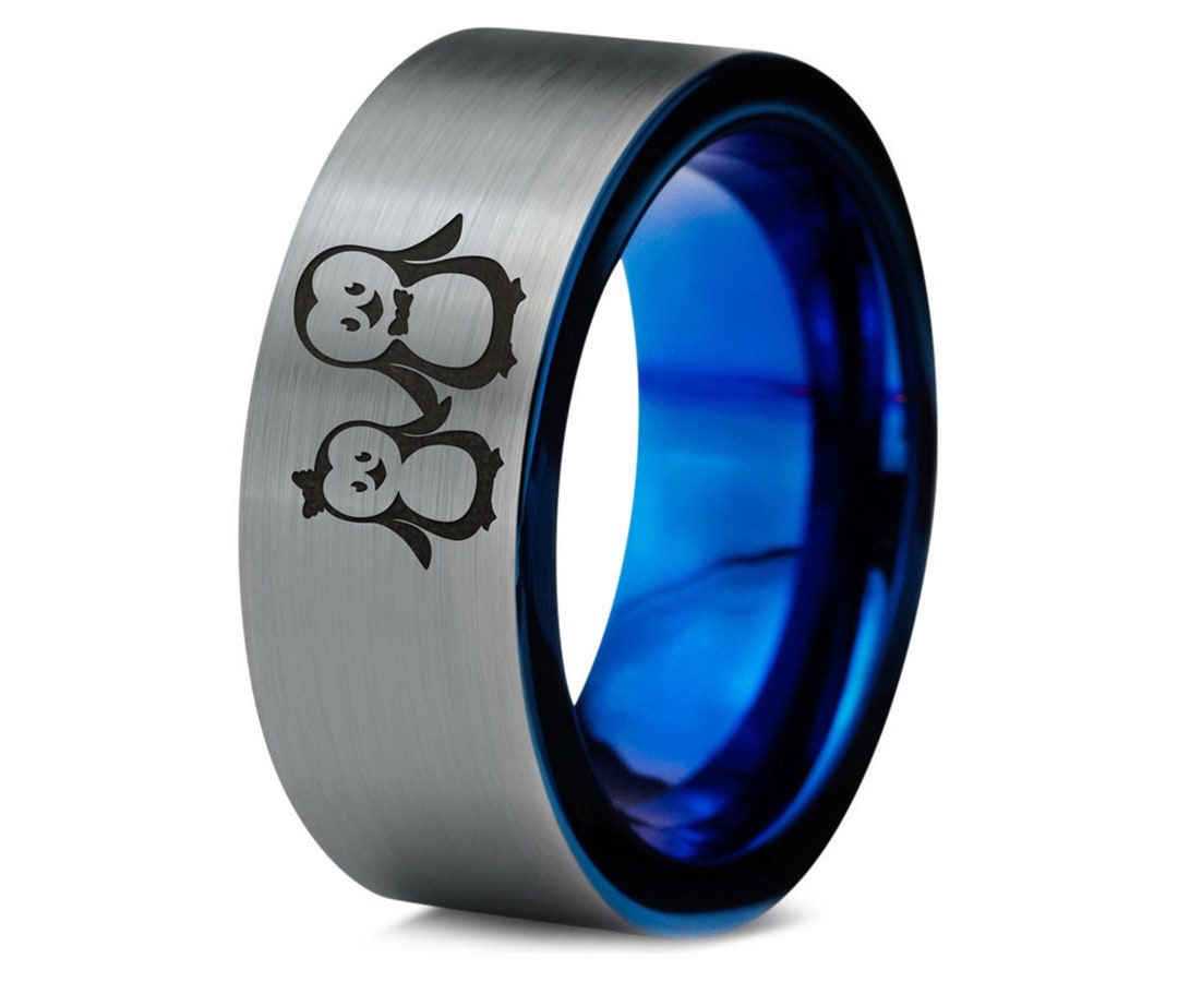 Cute Couple Penguin Ring | Man Wedding Band Blue | Tungsten Ring Sets ...