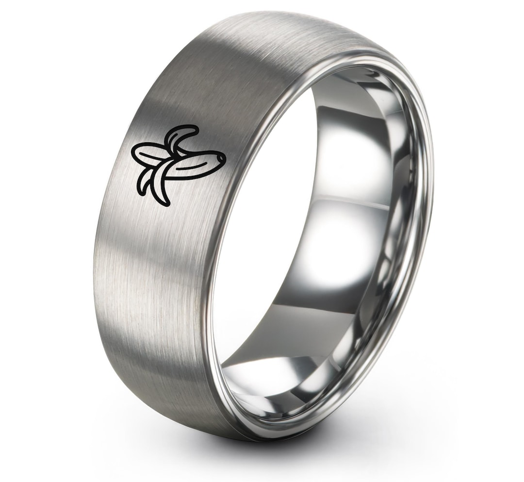 Gift for Fruit Fan, Peeled Banana Ring, Tungsten Carbide Silver Rings ...