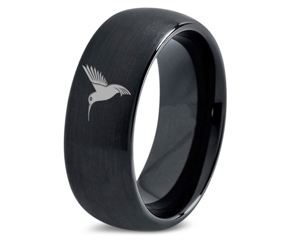 Humming Bird Ring Black Mens Wedding Ring Dome Black - Etsy