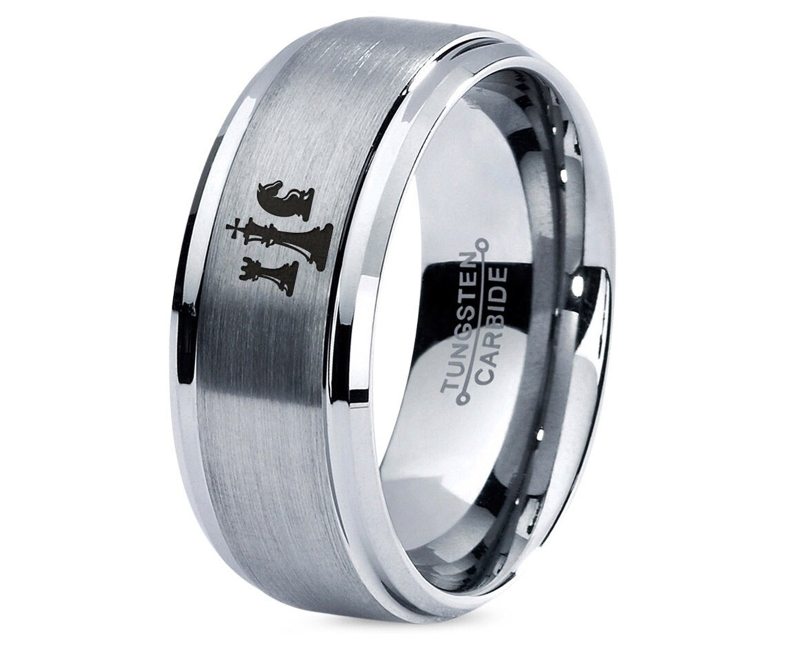 Chess King Rook Knight Ring, Silver Gray Wedding Band, Tungsten Rings ...