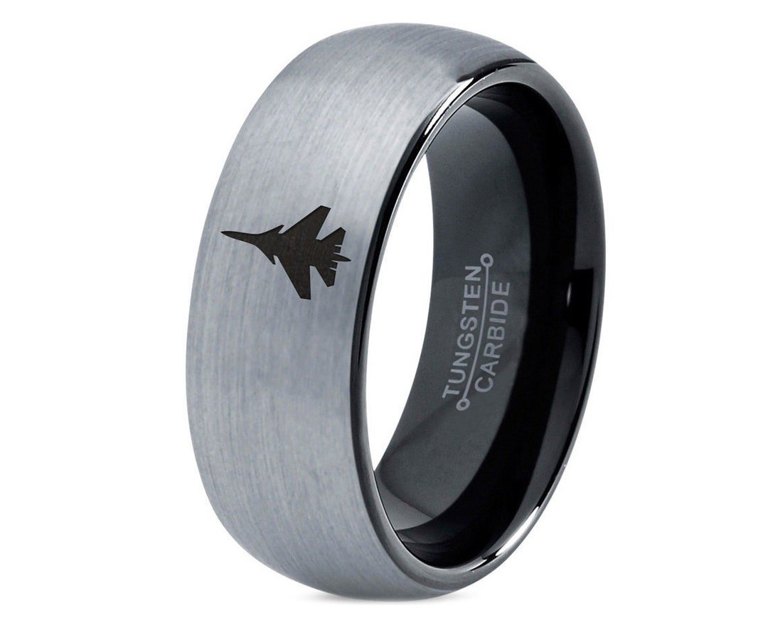 Military Fighter Aircraft Ring - Men Wedding Bands - Black Tungsten ...