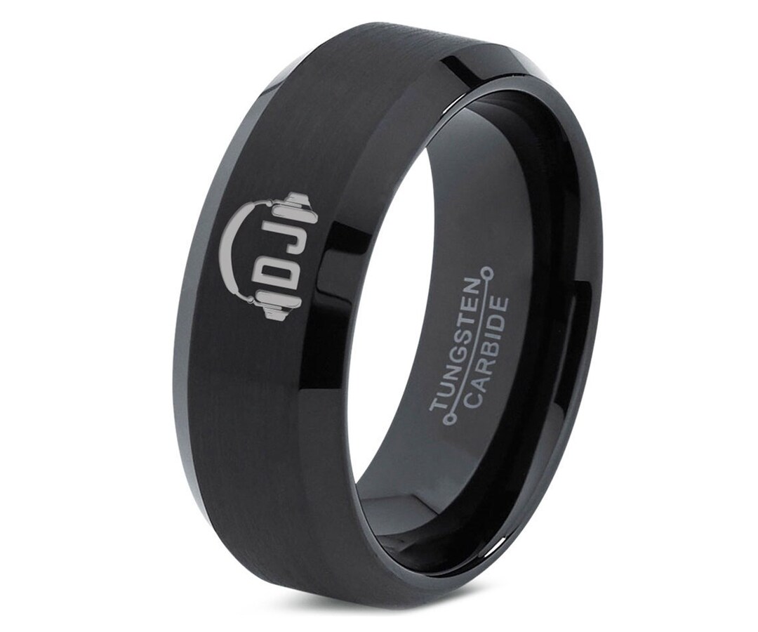 Dj Headphone Ring - DJ Wedding Band Men - Brushed Black Tungsten Ring ...