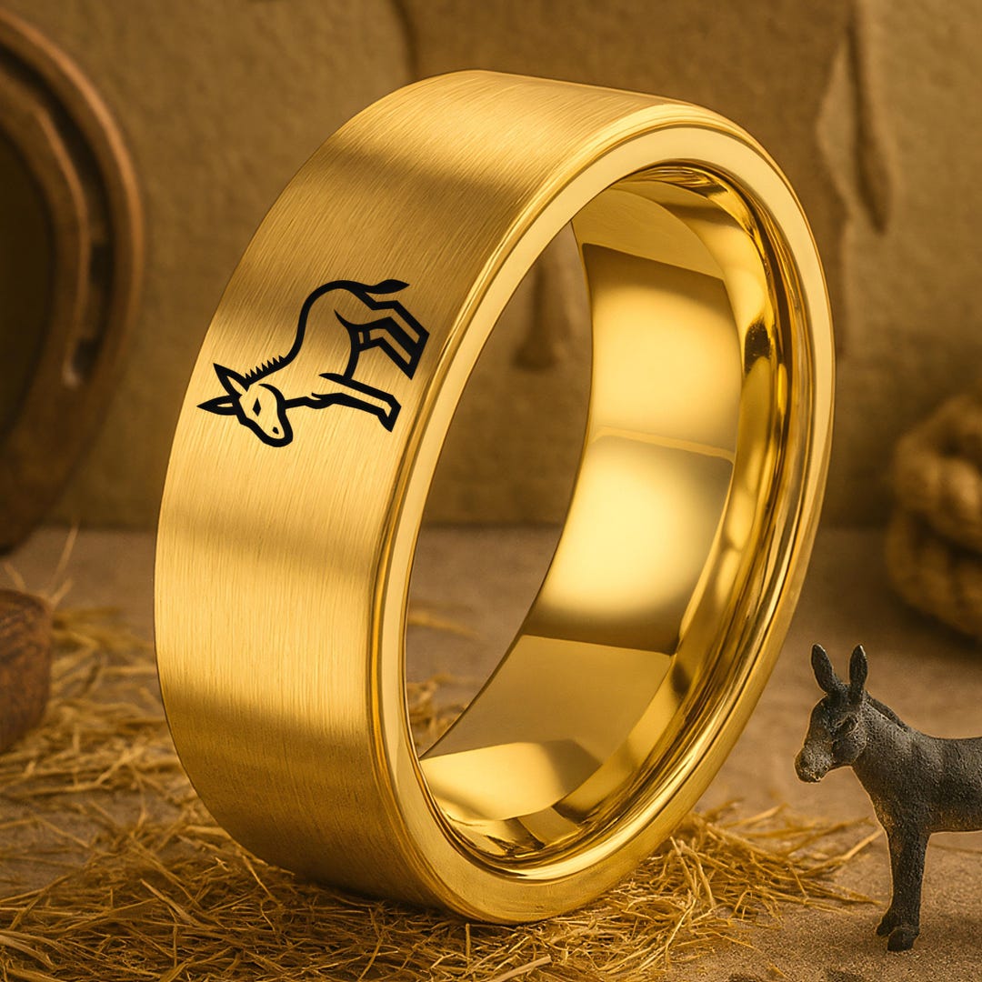 Donkey Ring | Gift for Farm Animal Fan | Gold Tungsten Band ...
