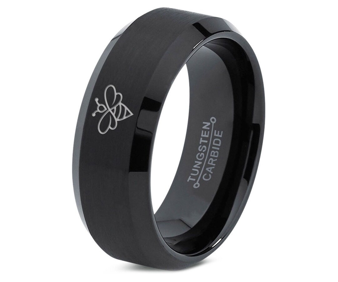 Yellow Honey Bug Ring - Bee Ring - Man Wedding Ring - Black Tungsten ...