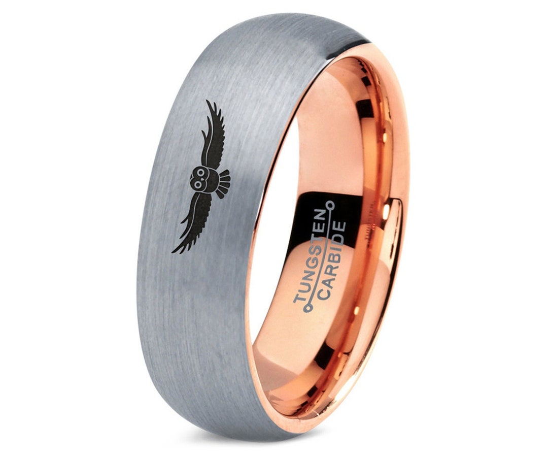 Flying Owl Bird Ring, Mens Wedding Rings Tungsten, Rose Gold Tungsten ...