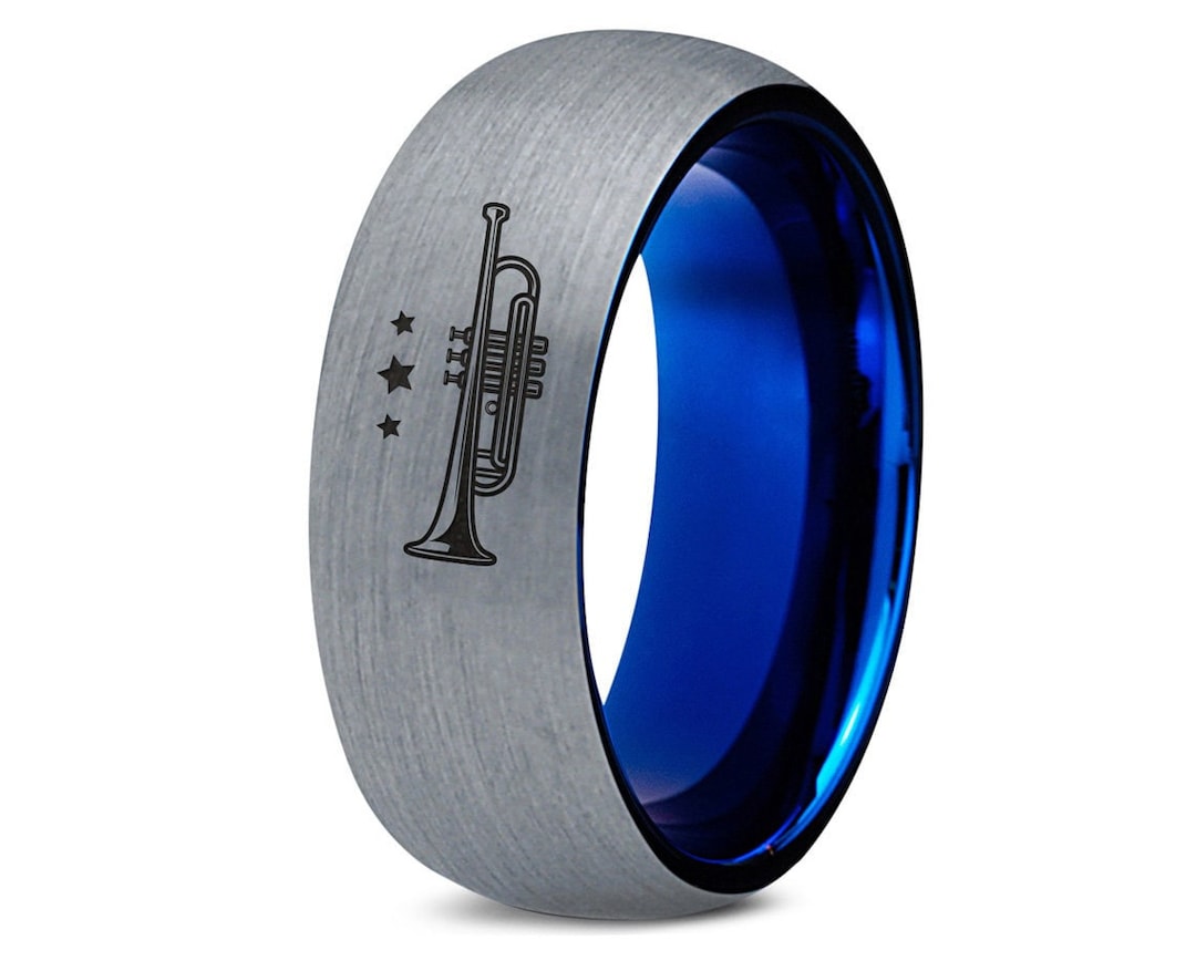 Mouth Trumpet Ring - Men Wedding Ring Gray - Tungsten Ring for Couple ...