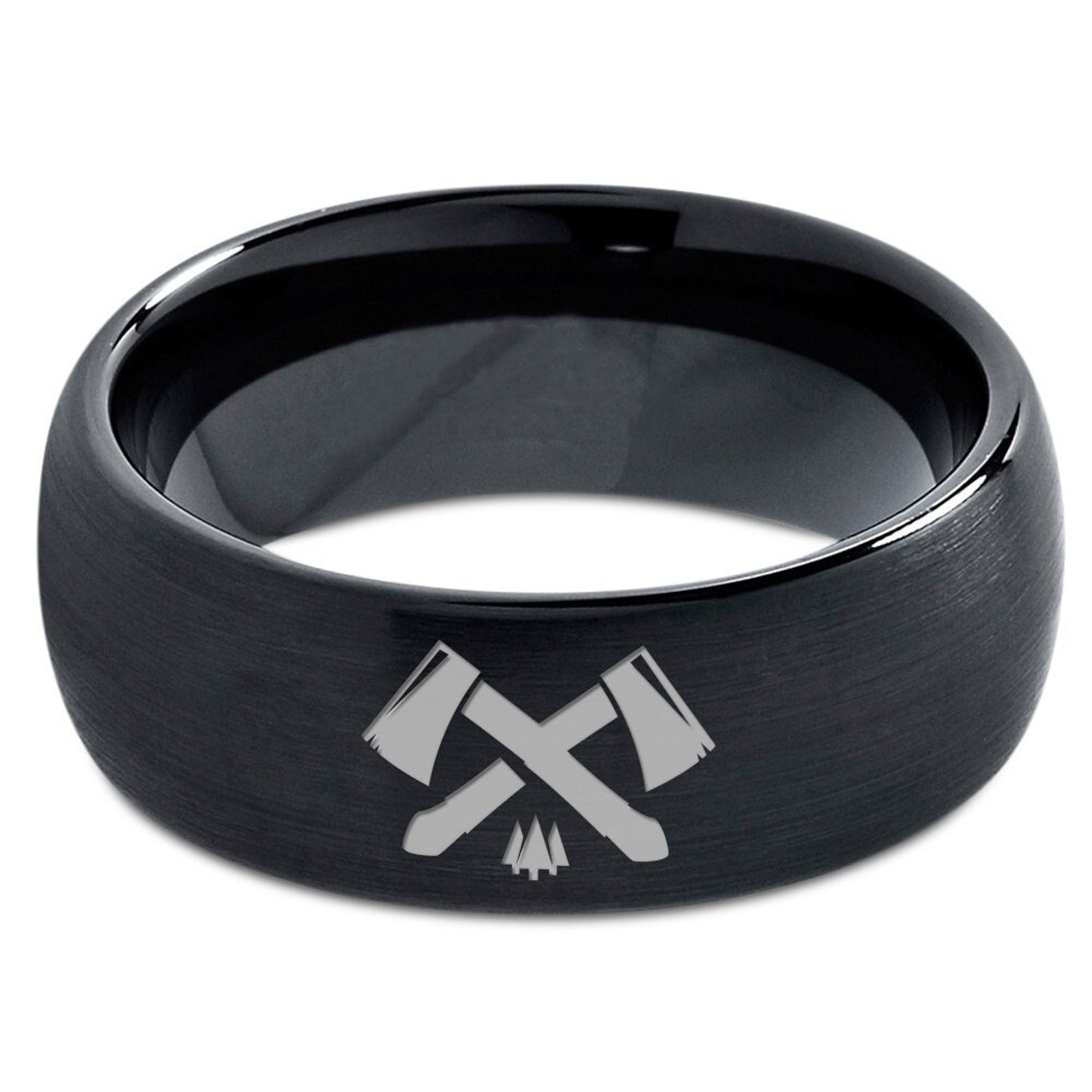 Woodman Axe Ring Dome Wedding Ring Men Black Tungsten Ring - Etsy