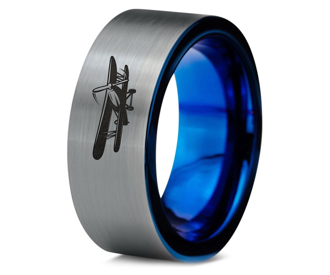 Retro Vintage Airplane Ring, His Wedding Band Gray, Tungsten Men Ring ...