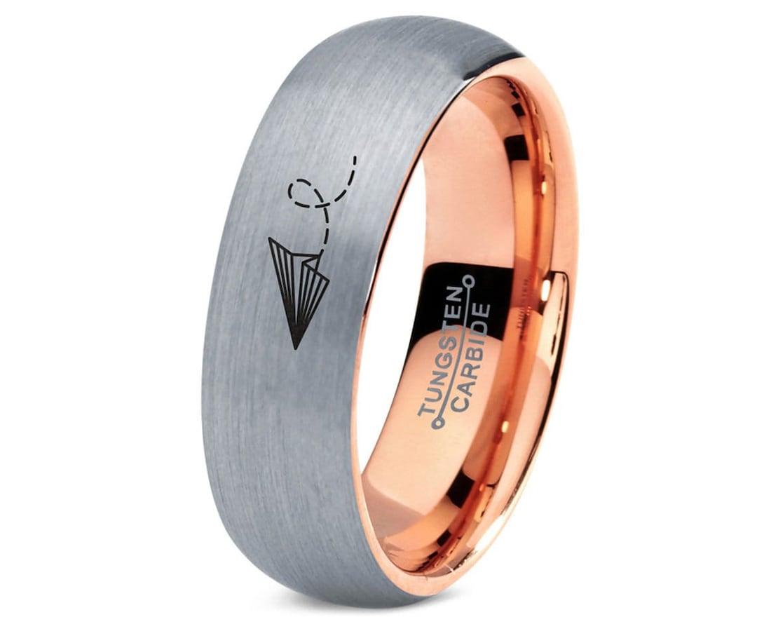 Tungsten Wedding Ring, Paper Plane Ring, Men Gifts, Gray Tungsten Rings ...