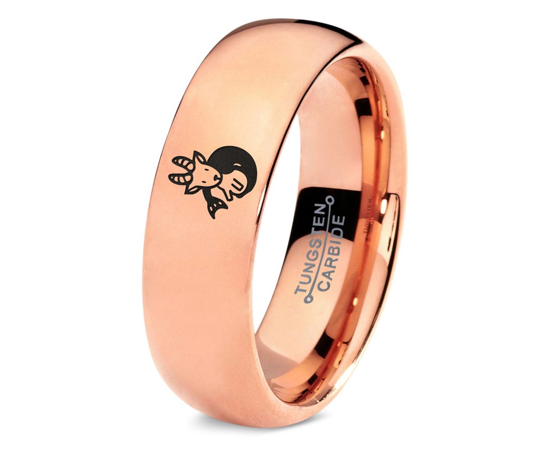 Capricorn Ring for Men, Rose Gold Ring, Domed Tungsten Ring for Women ...