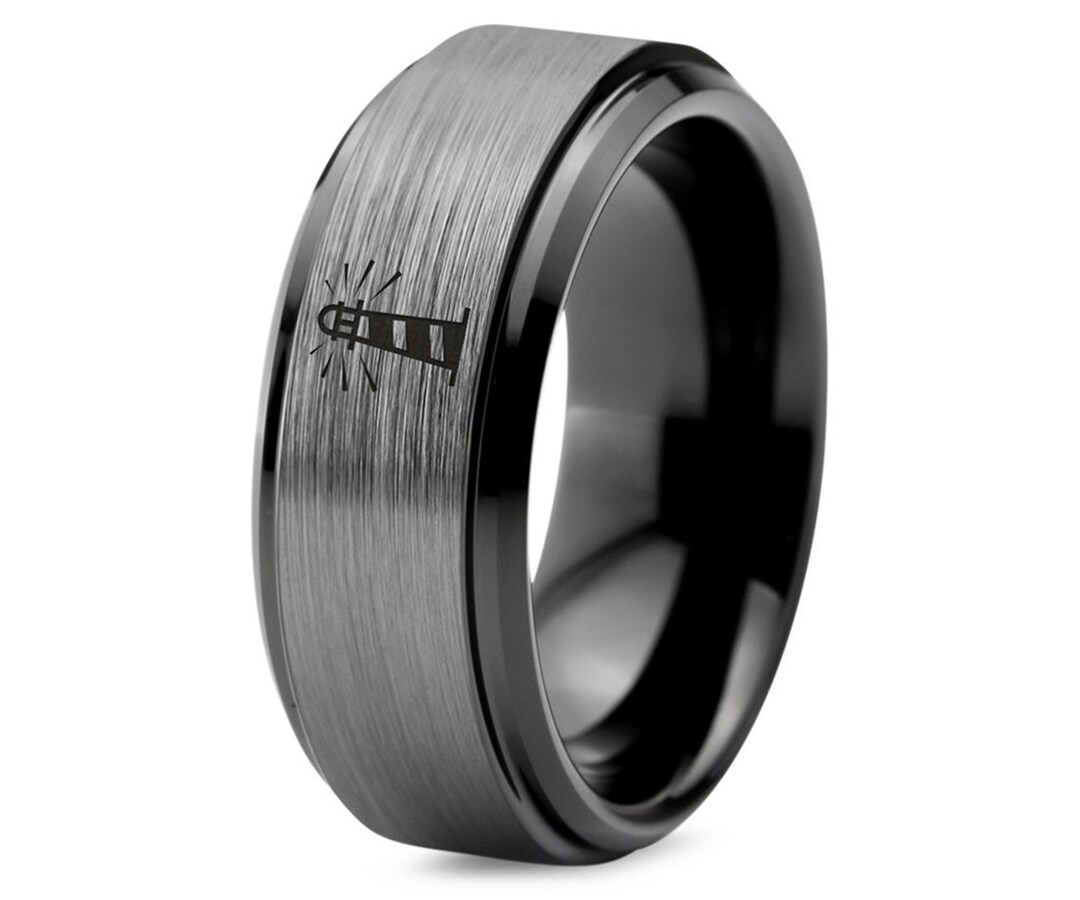 Ring for Navy | Lighthouse Ring | Black Wedding Rings | Mens Tungsten ...