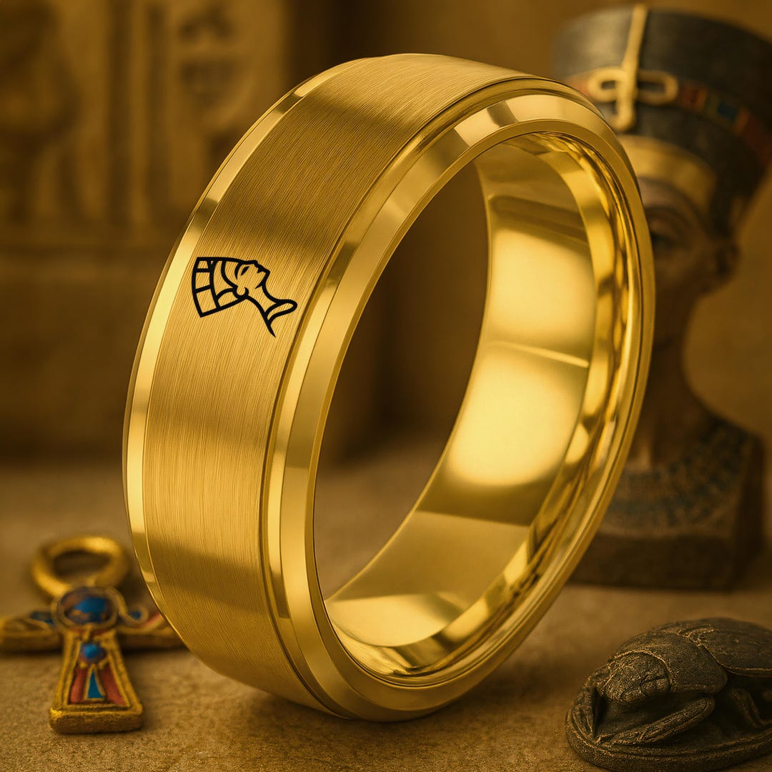 Nefertiti Ring, Gift for History Fan, Tungsten Ring Mens Gold, Fathers ...