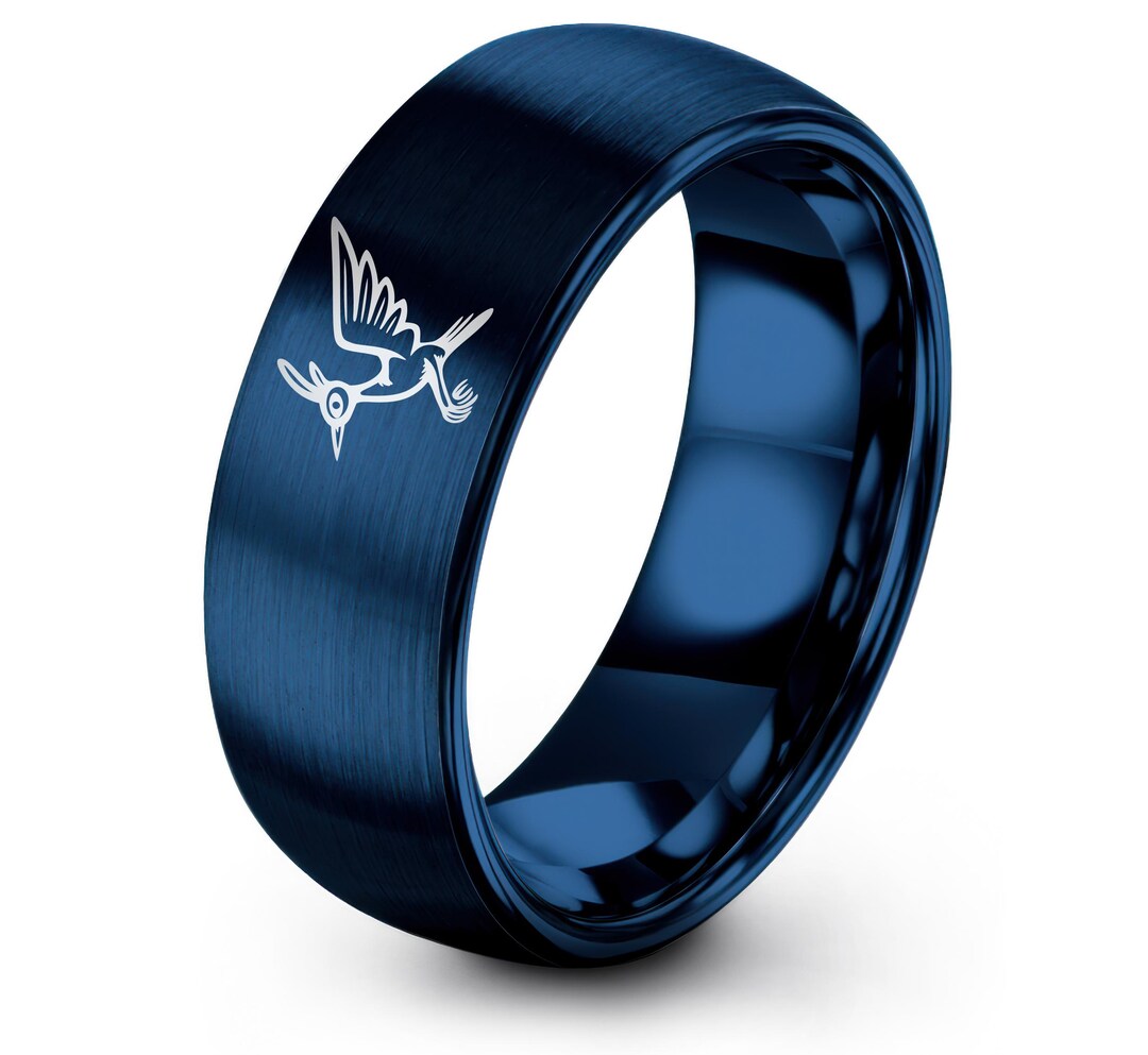 Gift for Roadrunner Fan | Road Runner Ring | Blue Tungsten Bands for ...