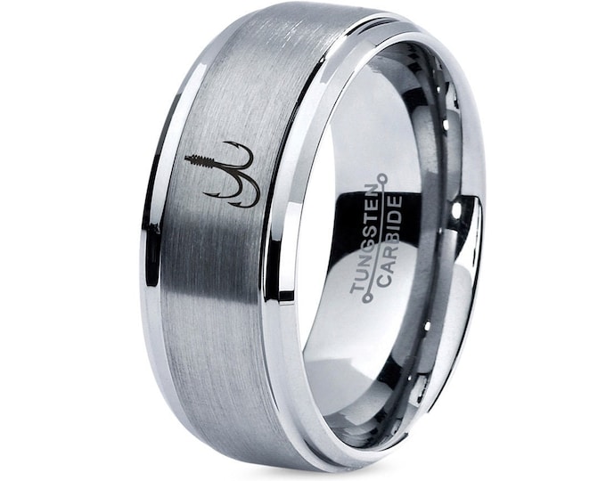 Hook Ring, Tungsten Wedding Band, Men Promise Rings, Fishing Hook Ring ...
