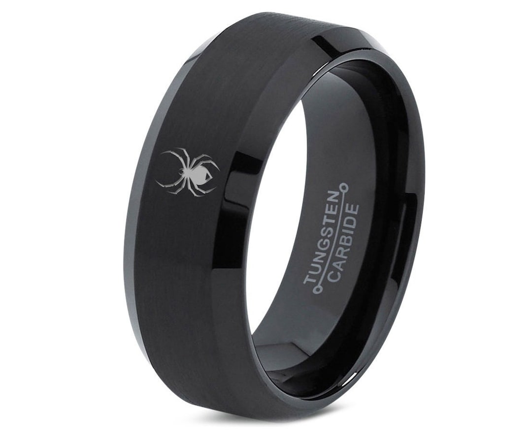 Spiderman Ring, Gifts for Him Unique, Black Tungsten Ring, Engraved Men ...