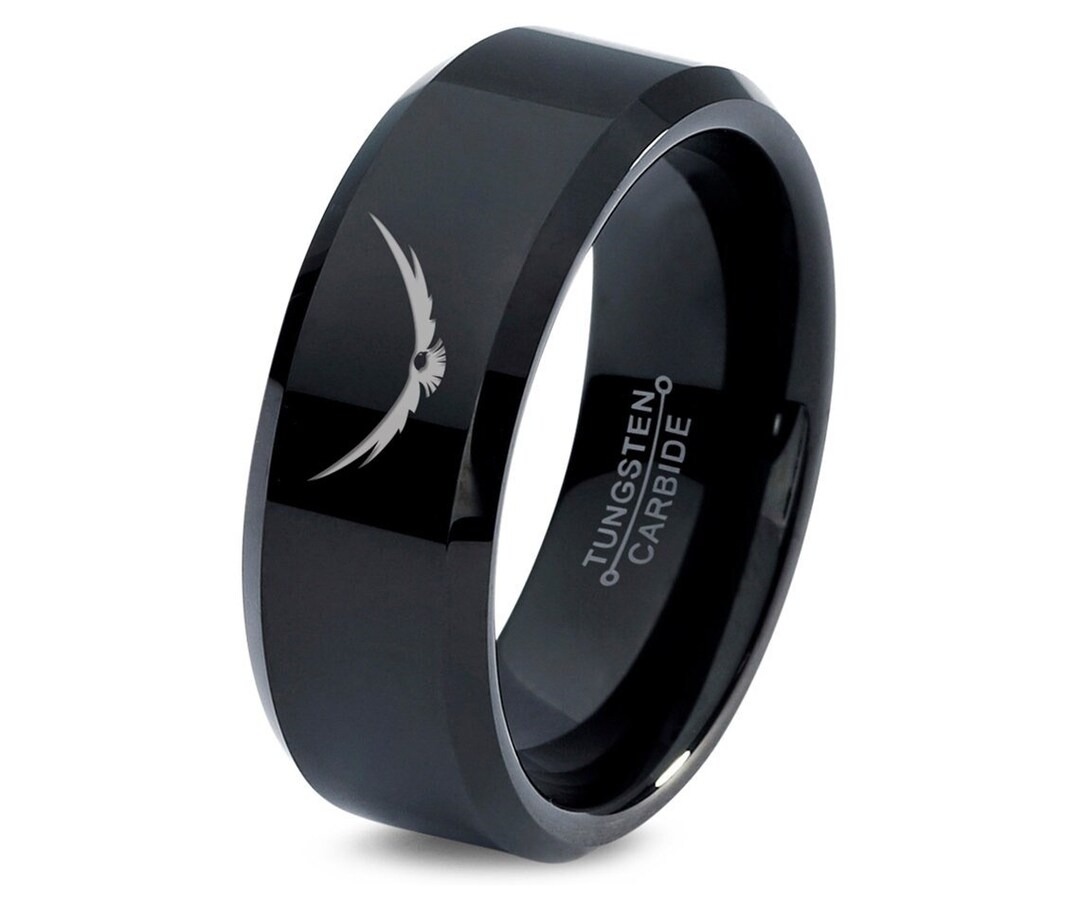 Eagle Hawk Ring, Black Wedding Ring for Him and Her, Tungsten Ring Men ...