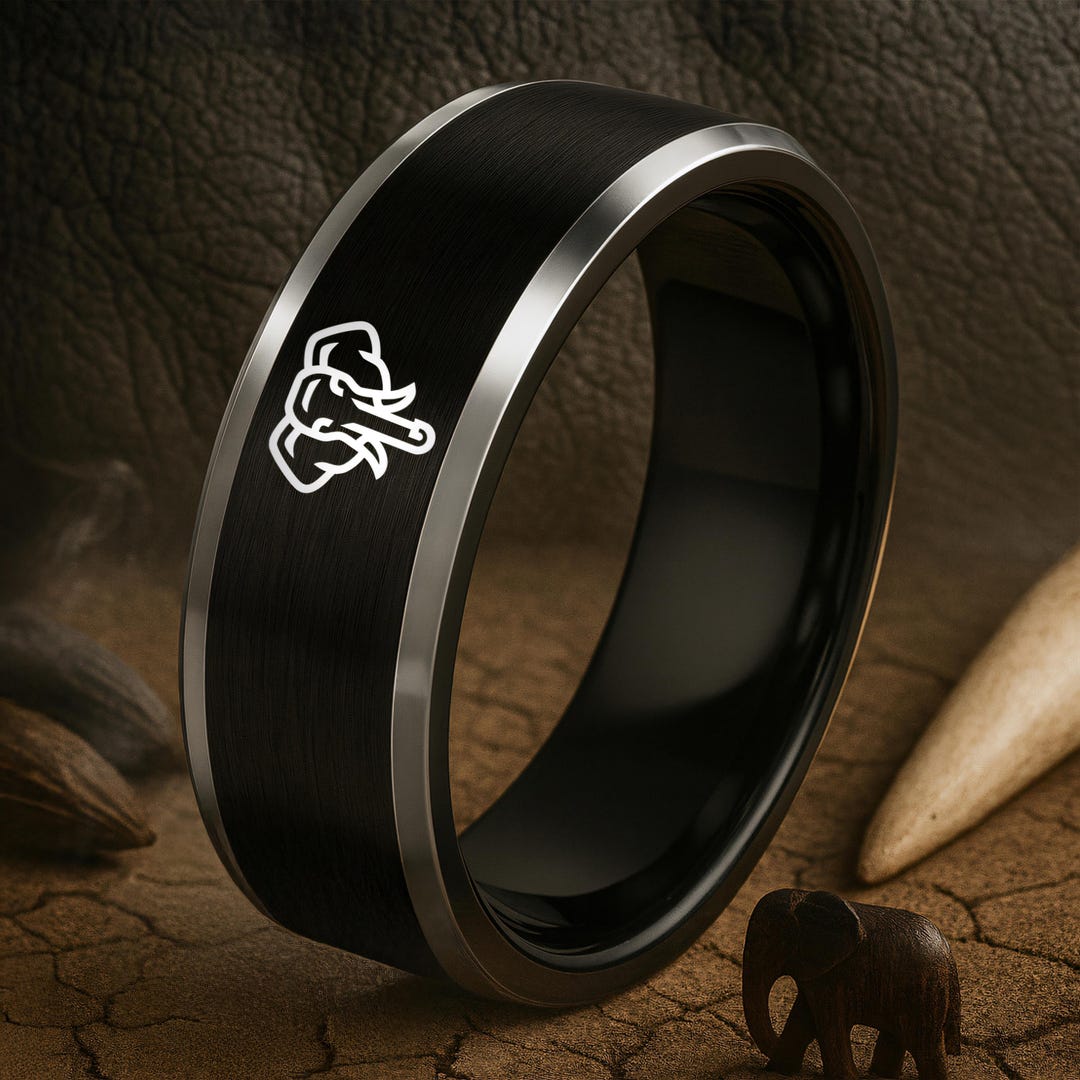 Elephant Ring | Gift for Wildlife Fan | Silver Black Tungsten Rings ...
