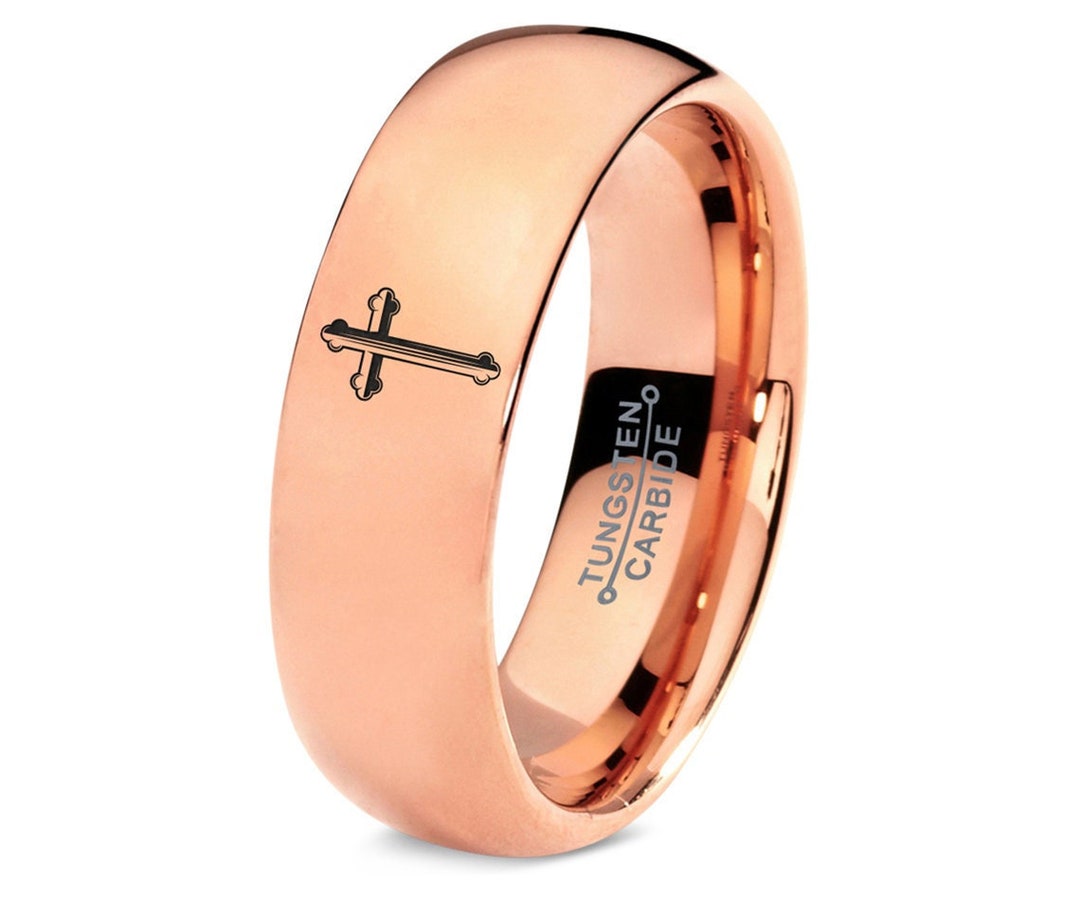 Christian Holy Sign Ring - Rose Gold Wedding Band - Rose Gold Tungsten ...