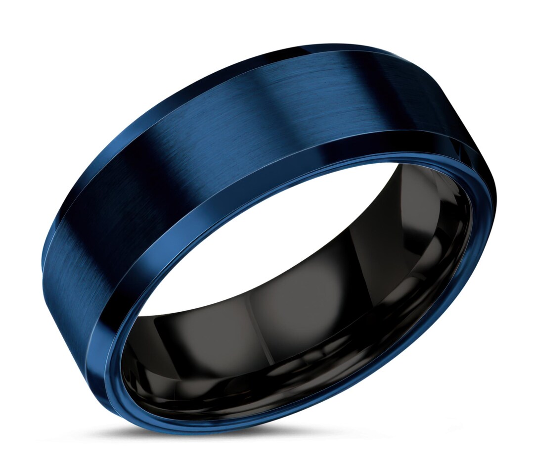 Mens Wedding Band,tungsten Wedding Ring,black Blue Wedding Band,couple ...
