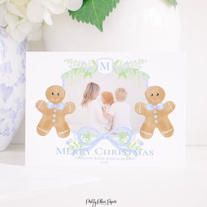 Watercolor Blue Gingerbread Boys Christmas Card With Photo, Digital ...