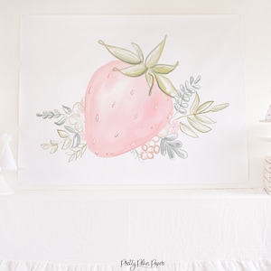 Pink Strawberry Floral Printable Backdrop Poster Download 1015, Pink ...