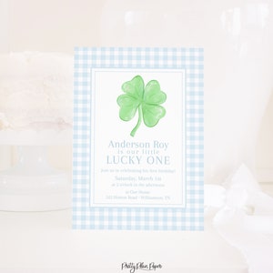 Watercolor Four Leaf Clover Birthday Invitation | Lucky ONE First ...