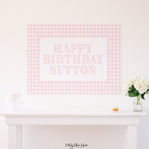 Pink Gingham Backdrop | 36x48 | Pink Gingham Happy Birthday Backdrop ...