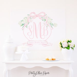 Watercolor Pink Crest Backdrop | 36x48 Printable | Pink Monogram Crest ...