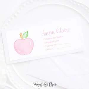 Pink Apple Envelopes for School | 3.5x8.5 Printable | Personalized Back ...