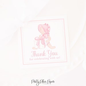 Watercolor Little Girl in Pink Bonnet Favor Tag | 3.5 X 3.5 | Pink ...