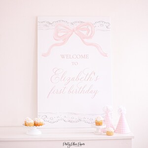 Watercolor Pink Bow Party Welcome Sign Pink Bow Party Editable 24''x36 ...