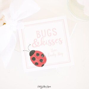 Bugs & Kisses Ladybug Valentine Tag for Valentine's Day | Watercolor ...