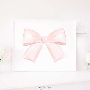 Watercolor Pink Bow Horizontal Print 8x10 or 16x20 - Etsy