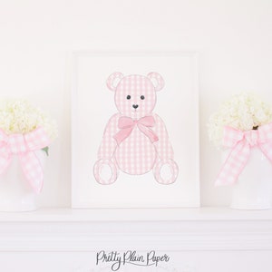 Watercolor Pink Gingham Teddy Bear Print 8x10 or 16x20 Printable ...