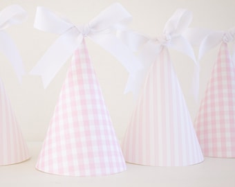 Pink Gingham Party Hat Printable & Pink Dot Party Hat Template | Etsy