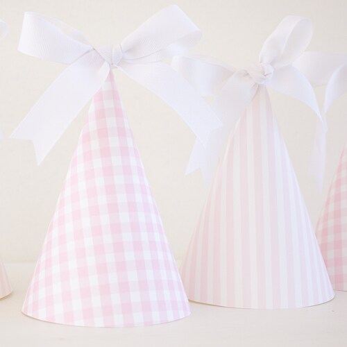 Pink Gingham Party Hat Printable & Pink Stripe Party Hat - Etsy