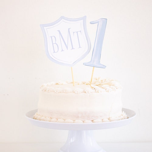 Watercolor Blue ONE Cake Topper & Monogram Blue Crest Cake - Etsy