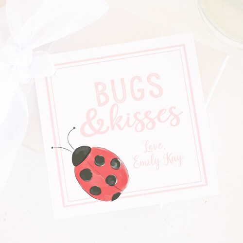 BUGS and KISSES Valentine's Ladybug Watercolor Valentine - Etsy