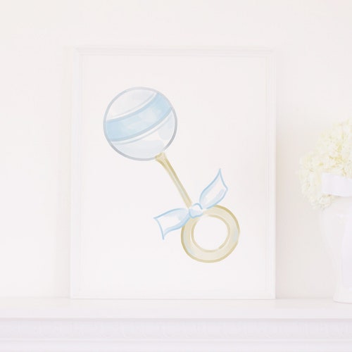 Watercolor Blue Baby Rattle Print 8x10 or 16x20 Printable - Etsy