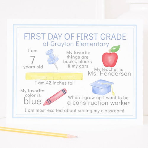 Watercolor First Day of School Sign in Pink Fill-in the - Etsy
