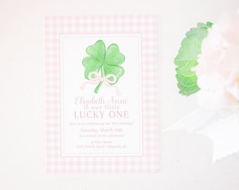 Watercolor Four Leaf Clover Birthday Invitation Lucky ONE | Etsy