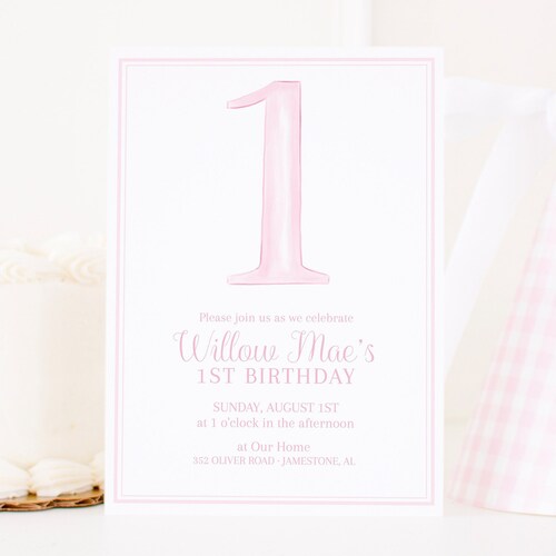 Watercolor Pink One Birthday Invitation for 1st Birthday - Etsy