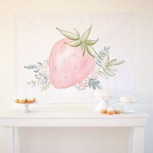 Pink Strawberry Floral Printable Backdrop Poster Download - Etsy