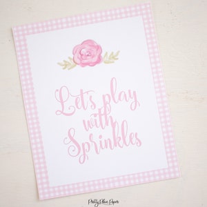 Pink Gingham 8''x10'' Editable Party Sign - Watercolor Printable ...