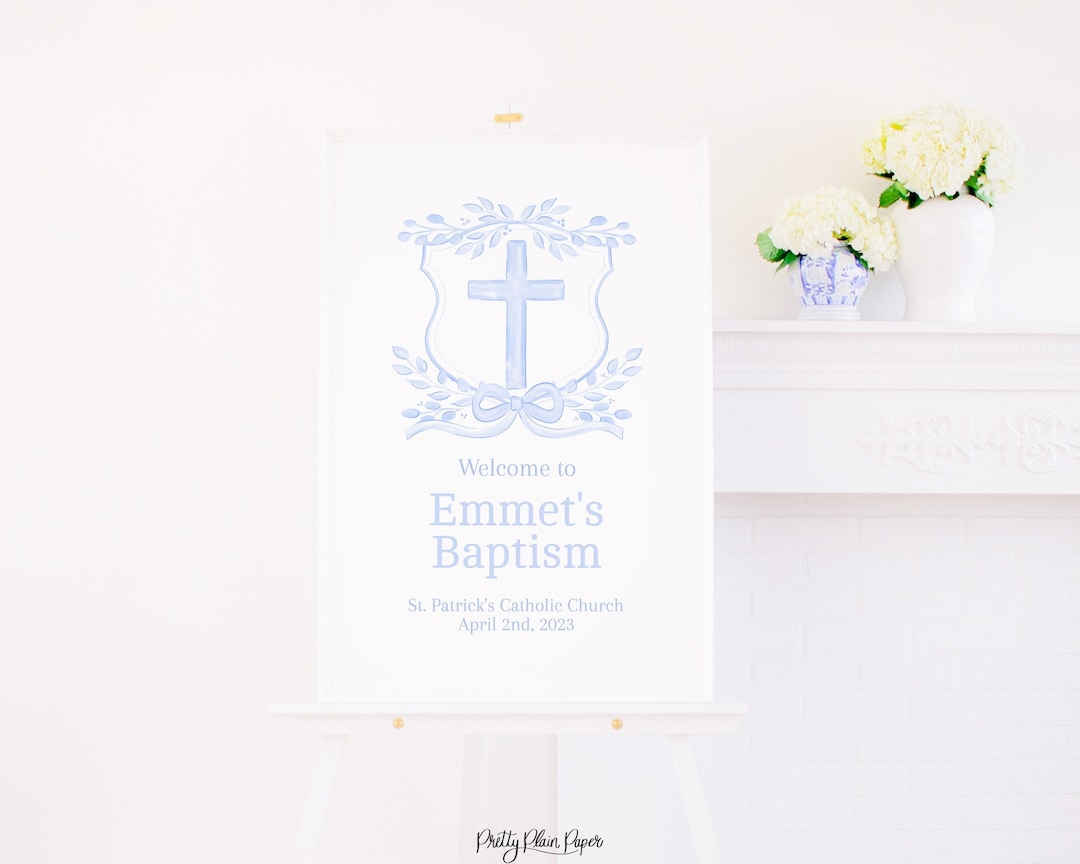 Watercolor Baptism Crest Welcome Sign, 24x36 | Text Editable ...