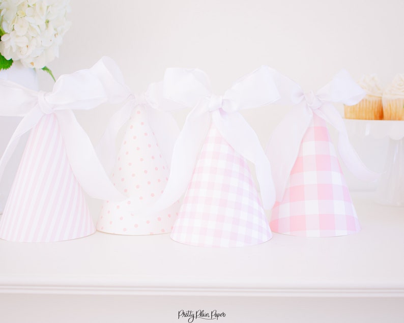Pink Gingham Party Hats | Printable Download Template | 5002 5003 5004 ...