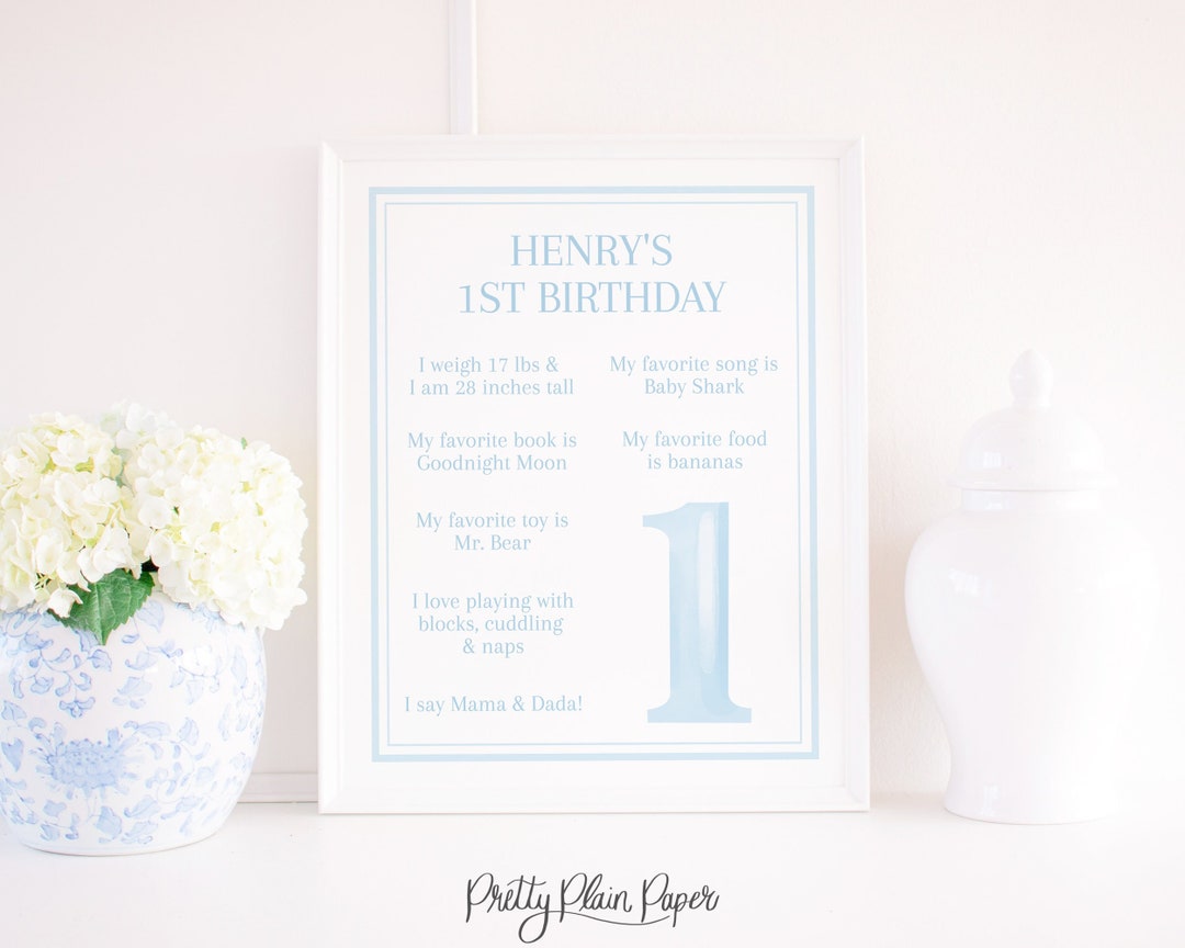 Watercolor One Birthday Sign for 1st Birthday | 16x20 | 3000 | Blue ...