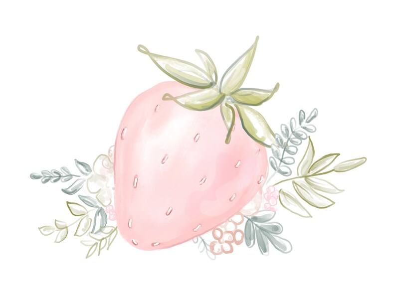 Pink Strawberry Floral Printable Backdrop Poster Download - Etsy
