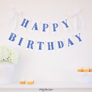 Dark Blue Watercolor Happy Birthday Banner Printable | Etsy