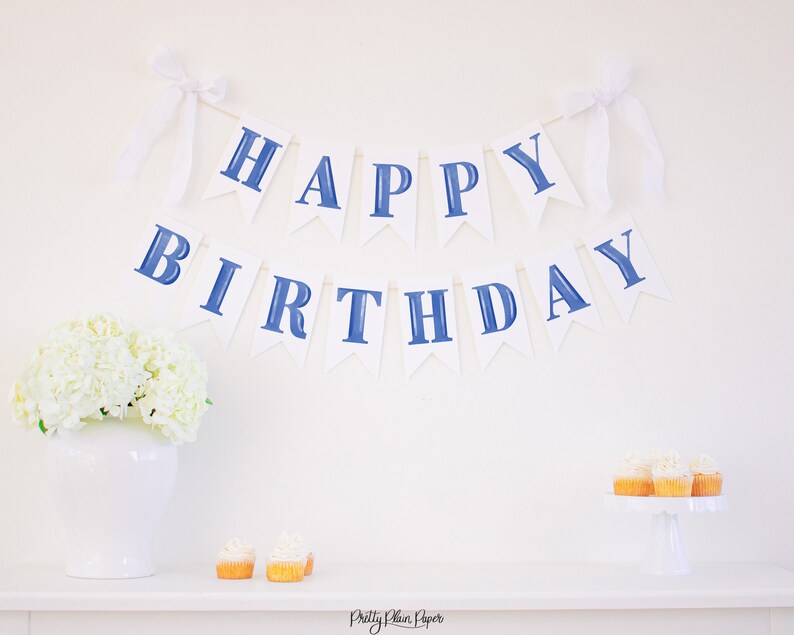Dark Blue Watercolor Happy Birthday Banner Printable | Etsy